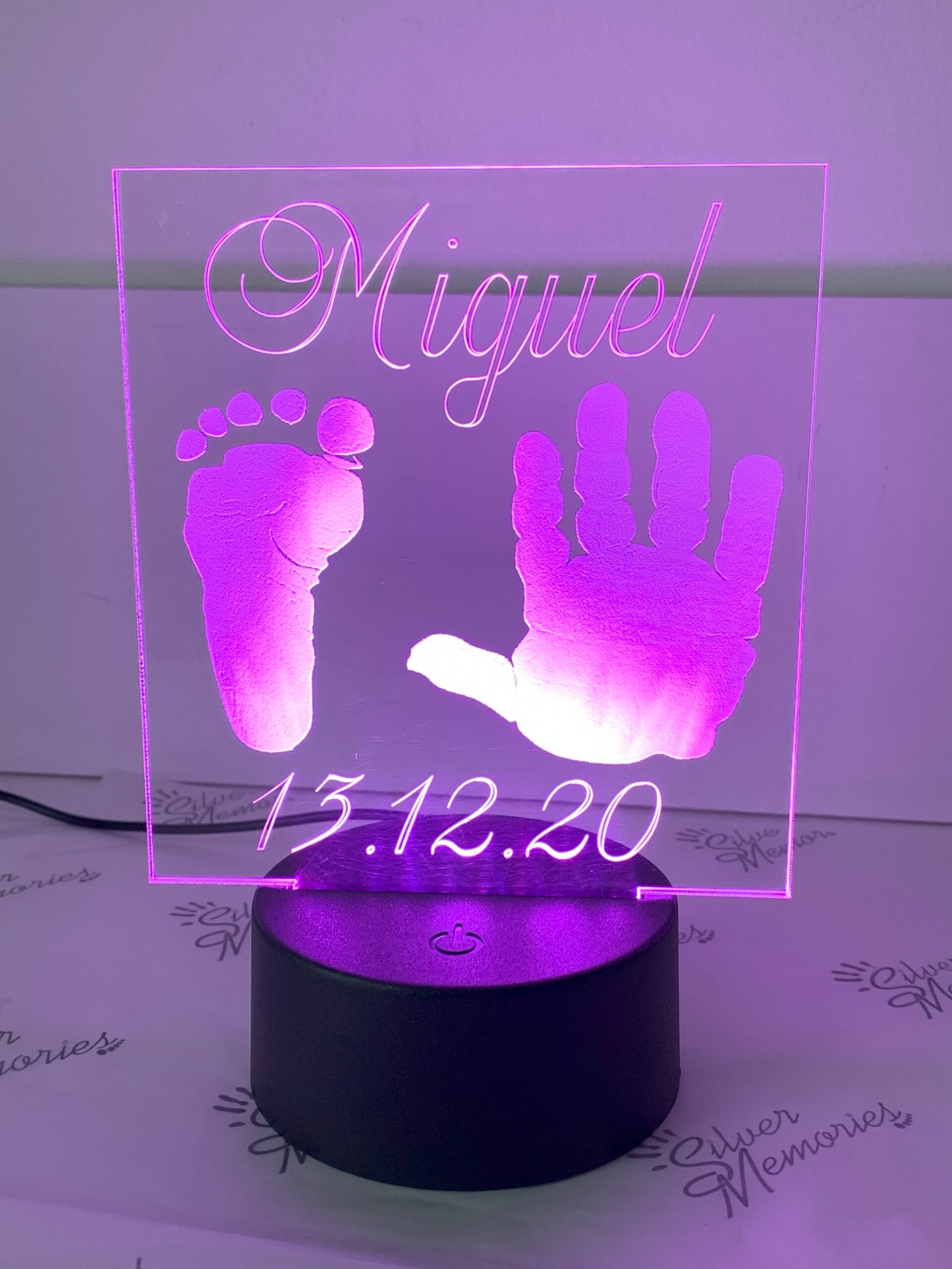 Handprint/ Footprint Light up Stand - Silver Memories - Specialises in ...